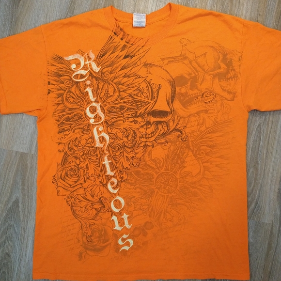 Gildan | Shirts | 0s Vintage Righteous Tshirt Big Print Orange Large ...